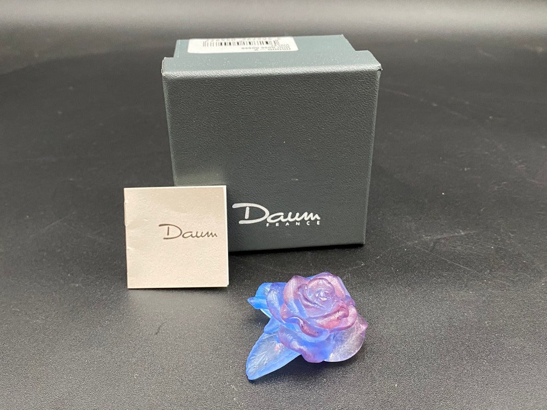 Daum Crystal Pate De Verre Violet Mini Rose Sculpture Beautiful 2 1/4 L ...