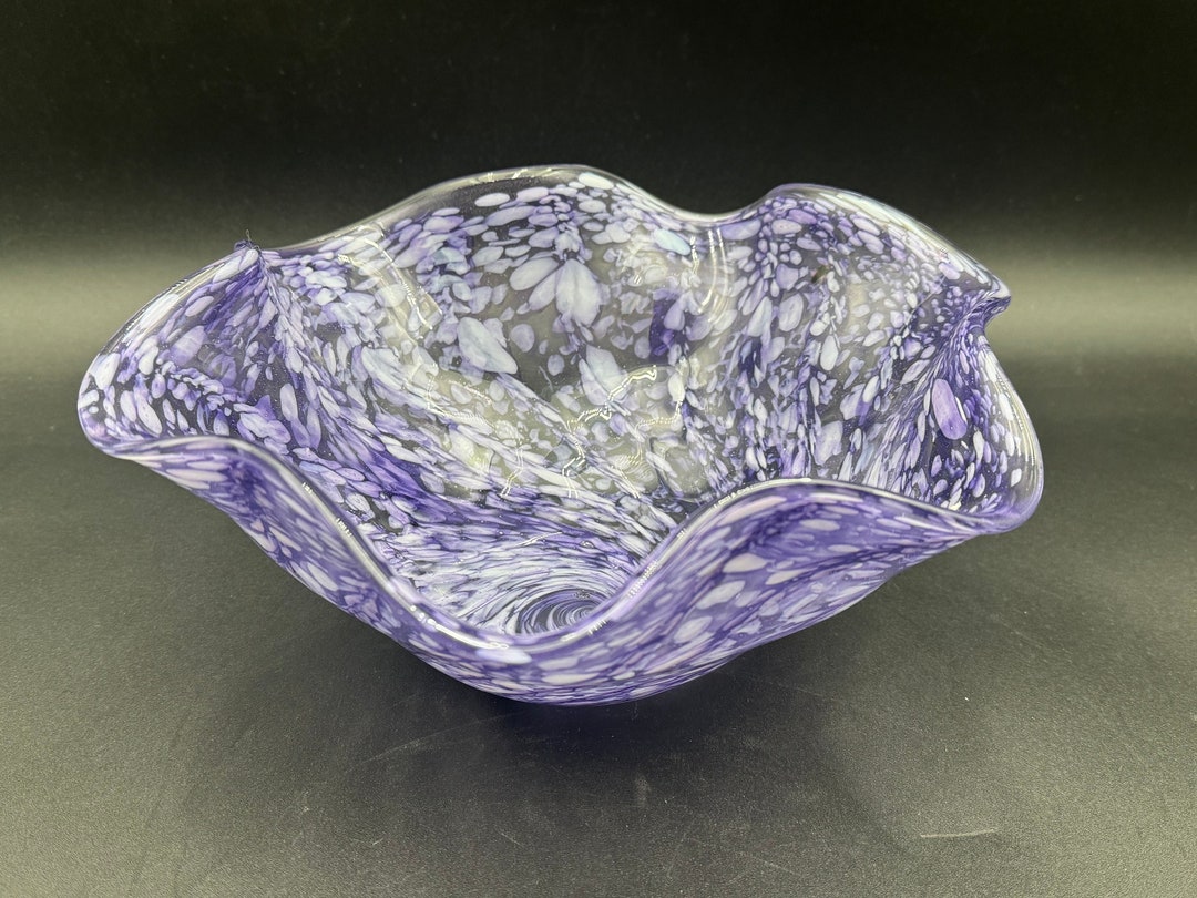 Robert Eickholt Art Glass Purple Swirl Shell Form Bowl Signed 10” W - Etsy