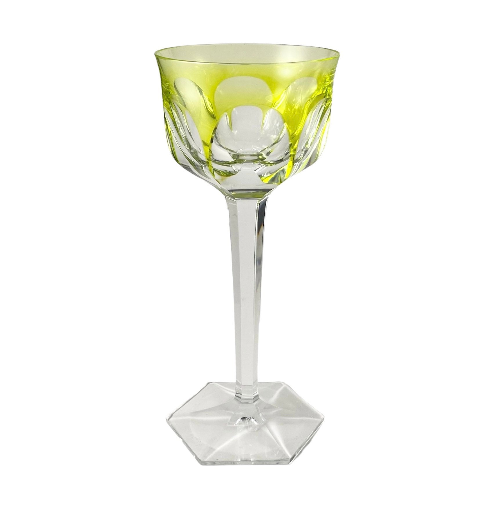Moser Bohemian Crystal Lady Hamilton Cut to Clear Lime Green Wine Glass ...