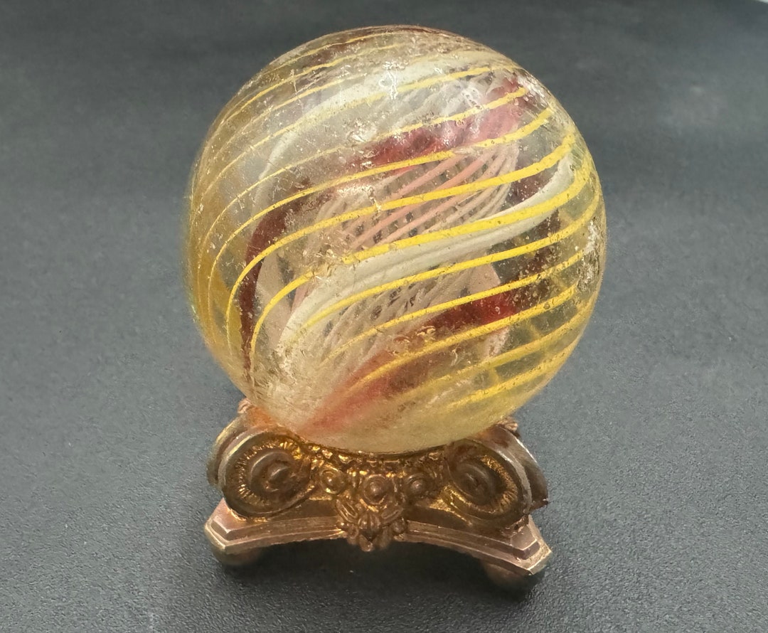 Rare Large Early German Caged Tri-stage White Latticino Marble Yellow ...