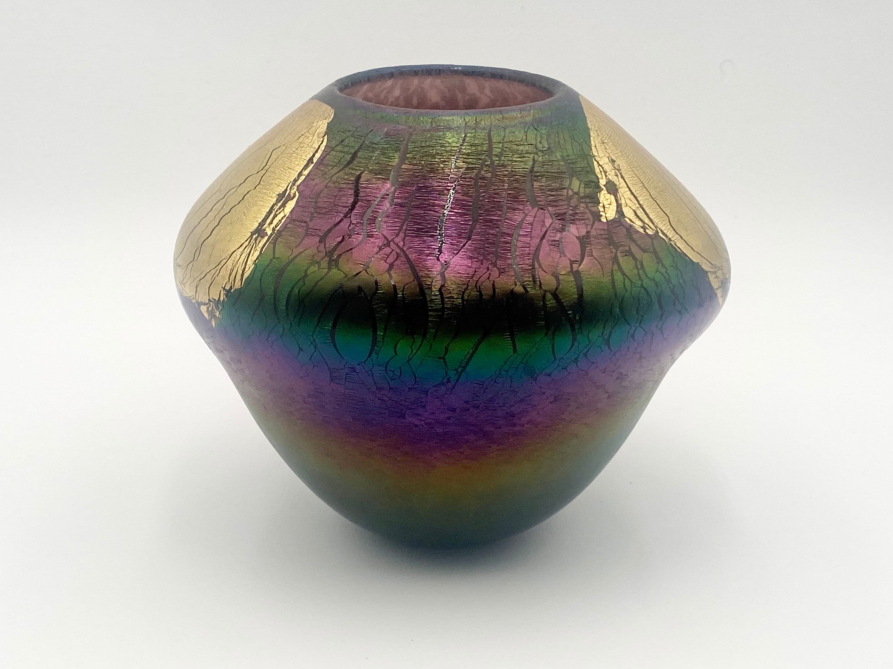 Robert Eickholt Art Glass Iridescent Gold Leaf Vase Signed 6 1/4 H - Etsy