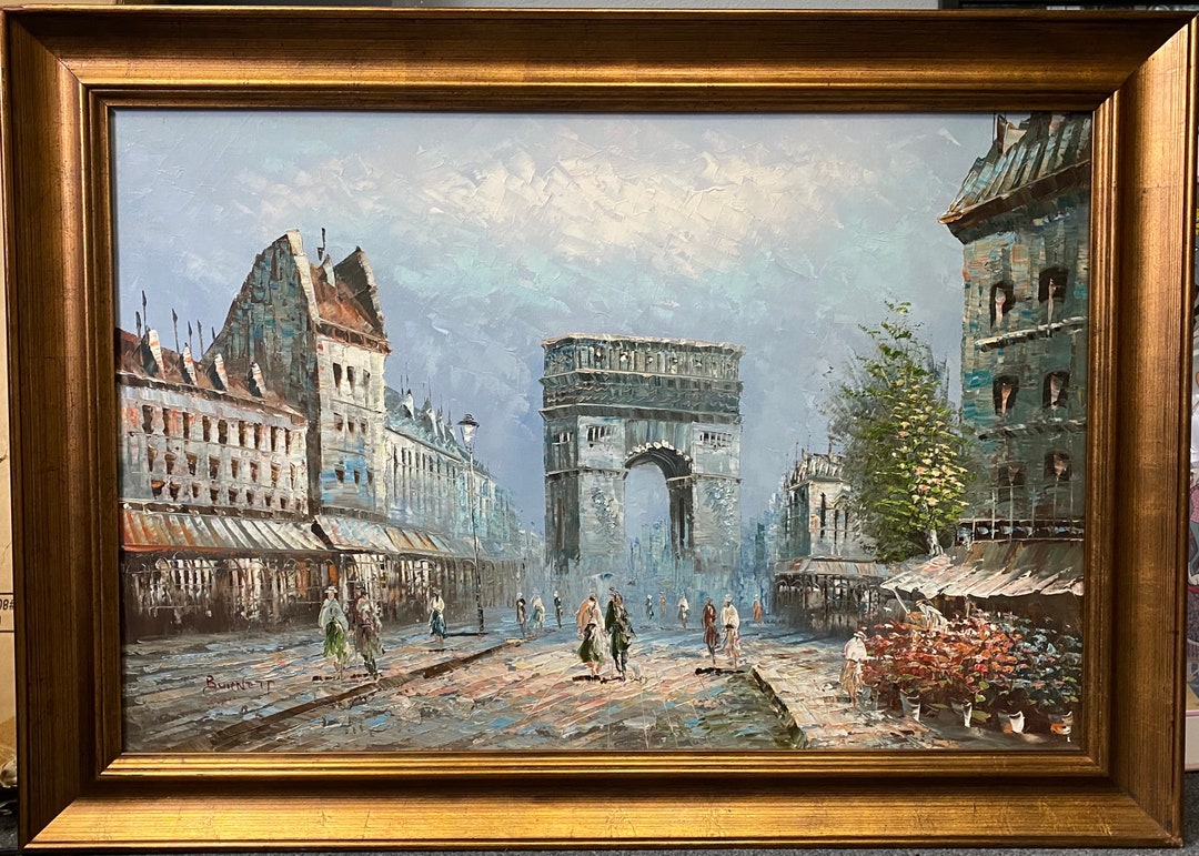 Large Caroline Burnett Original Oil Painting Paris Scene France Arc De ...