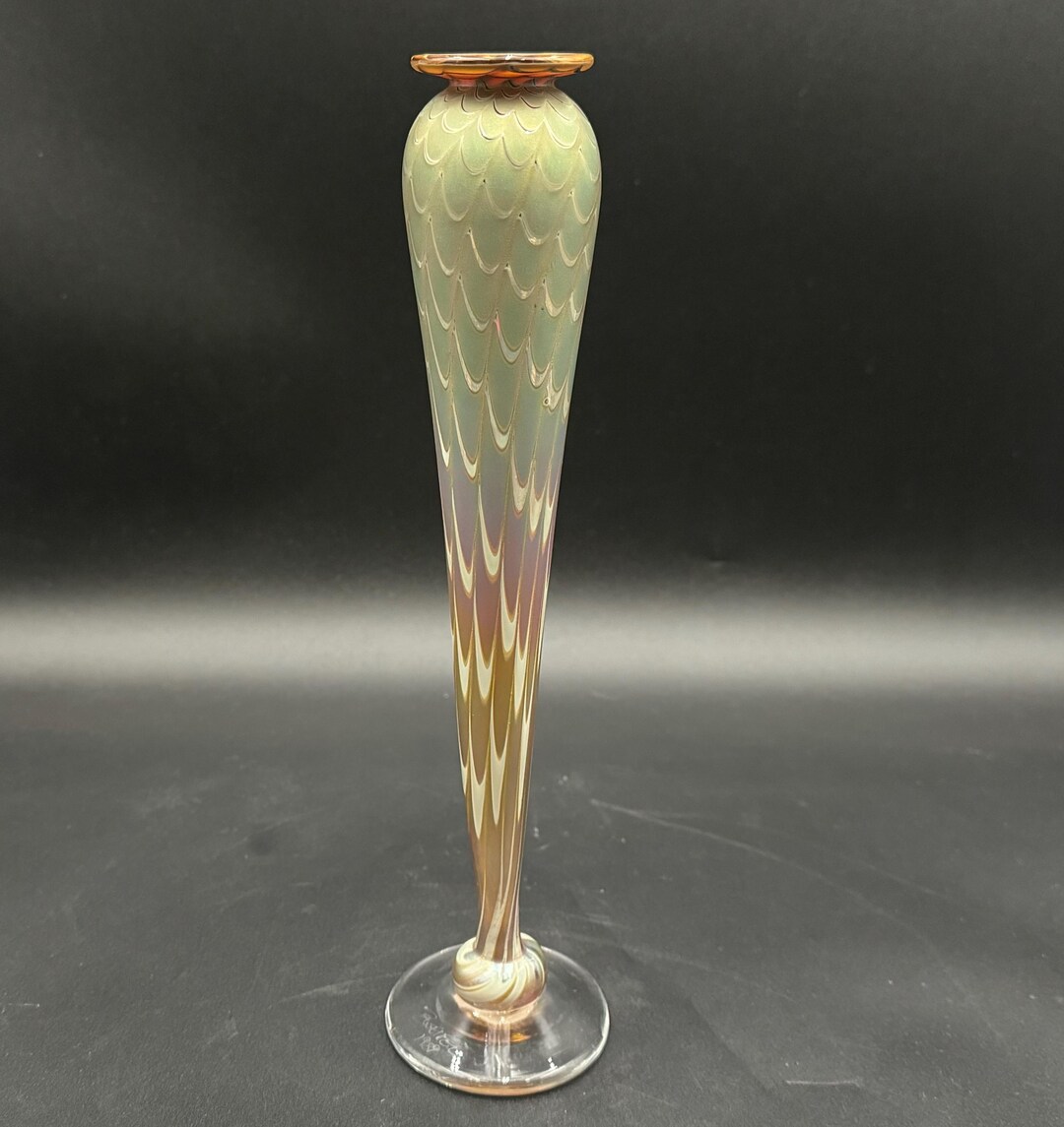 Craig Zweifel Art Glass Iridescent Waves Vase Signed Stunning 11” H - Etsy