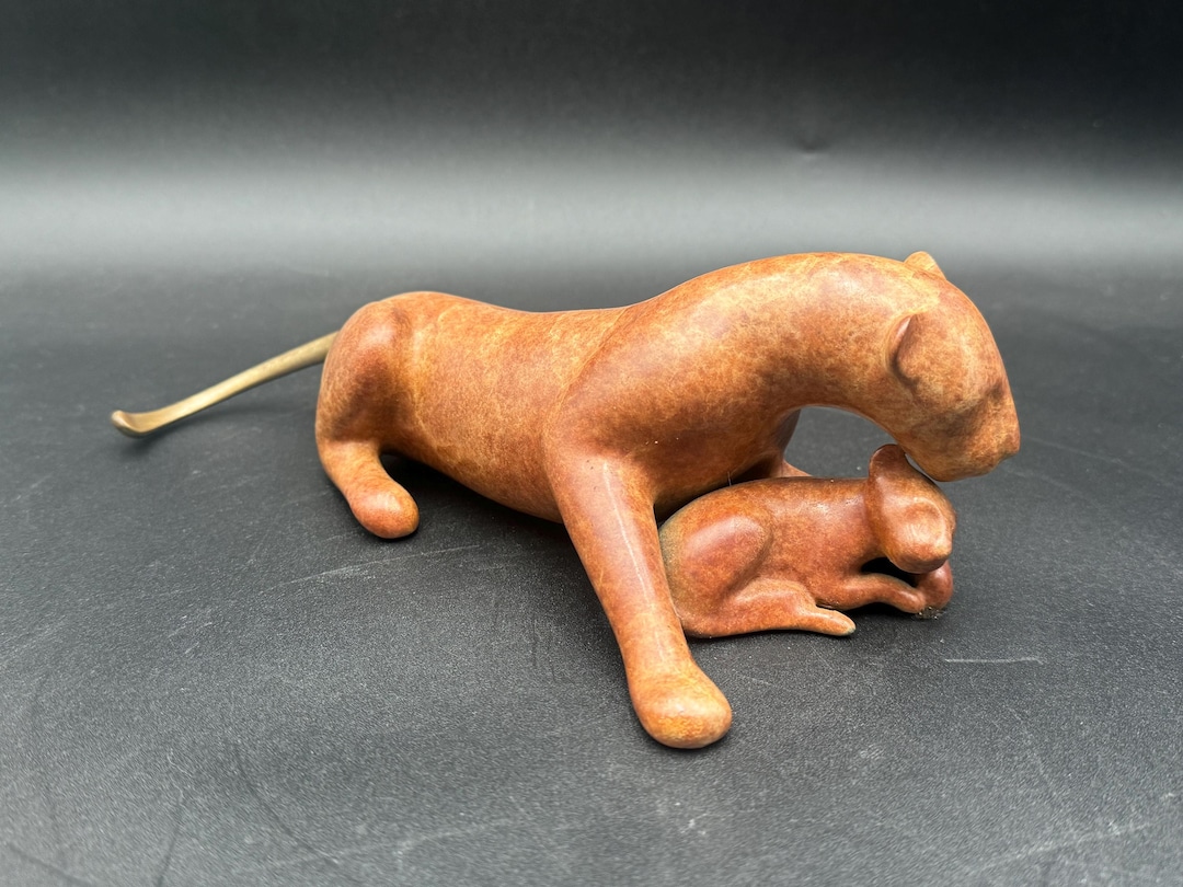 Loet Vanderveen Bronze “lioness and Cub” Sculpture Caramel Patina ...