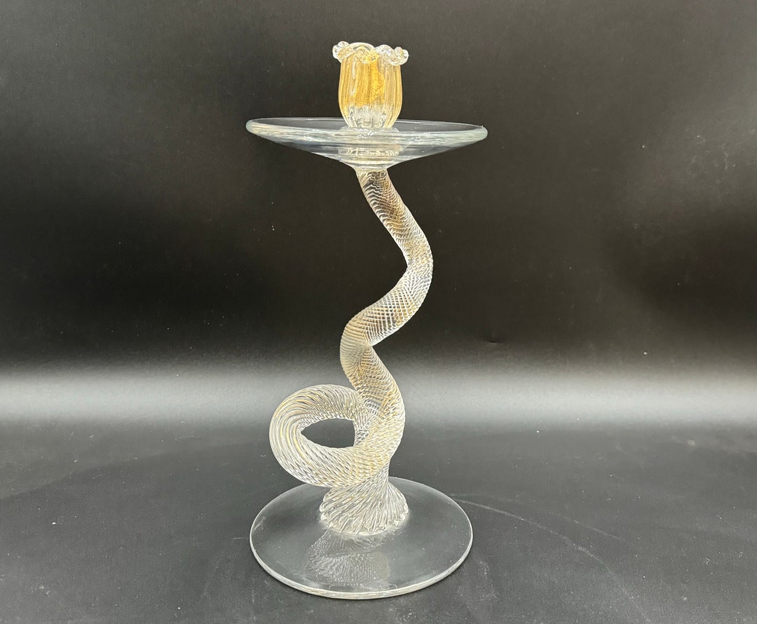 Harry Stuart RPM Art Glass Twisted Stem Gold Fleck Candlestick Holder ...