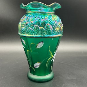 Fenton Glass Hand Painted Designer Showcase Series Emeral Green Floral Vase 8 1/4” H Signed - Etsy