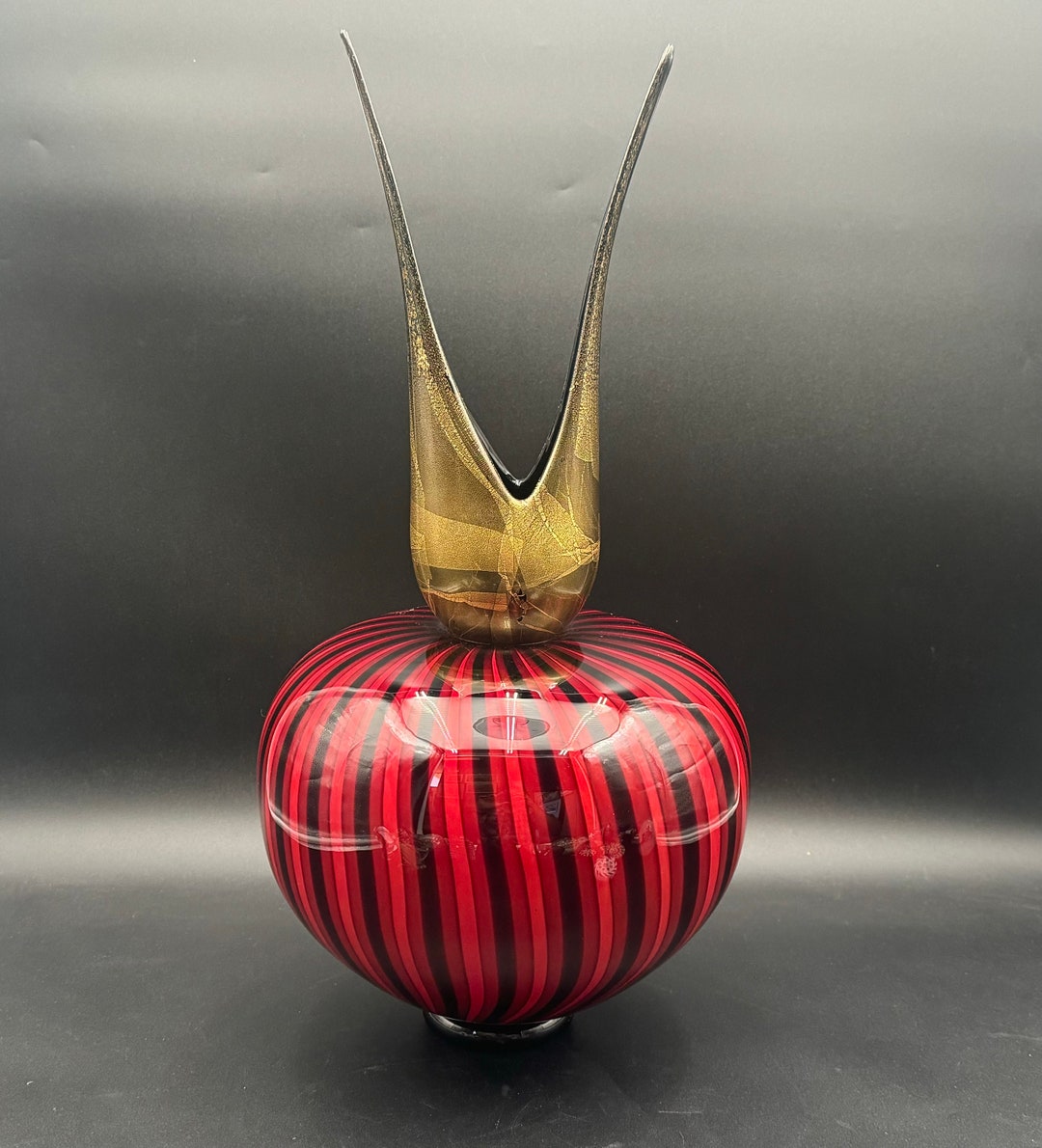 David Lewin Art Glass Red Striped Cane Bulb Shoot Series Sculpture ...