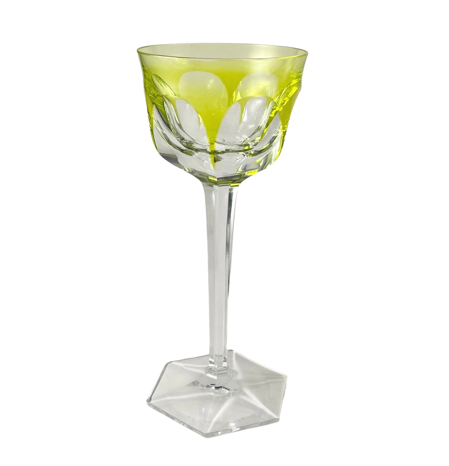 Moser Bohemian Crystal Lady Hamilton Cut to Clear Lime Green Wine Glass ...