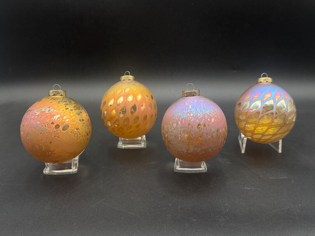 Set of 4 Craig Zweifel Art Glass Christmas Iridescent Ornaments ...