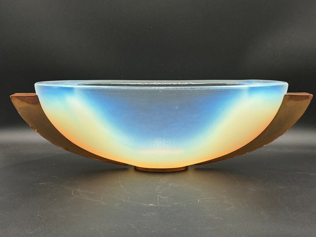George Bucquet Cast Hand-crafted Glass and Copper Oval Opalescent Canoe ...