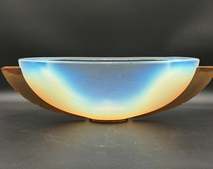 George Bucquet Cast Hand-crafted Glass and Copper Oval Opalescent Canoe ...