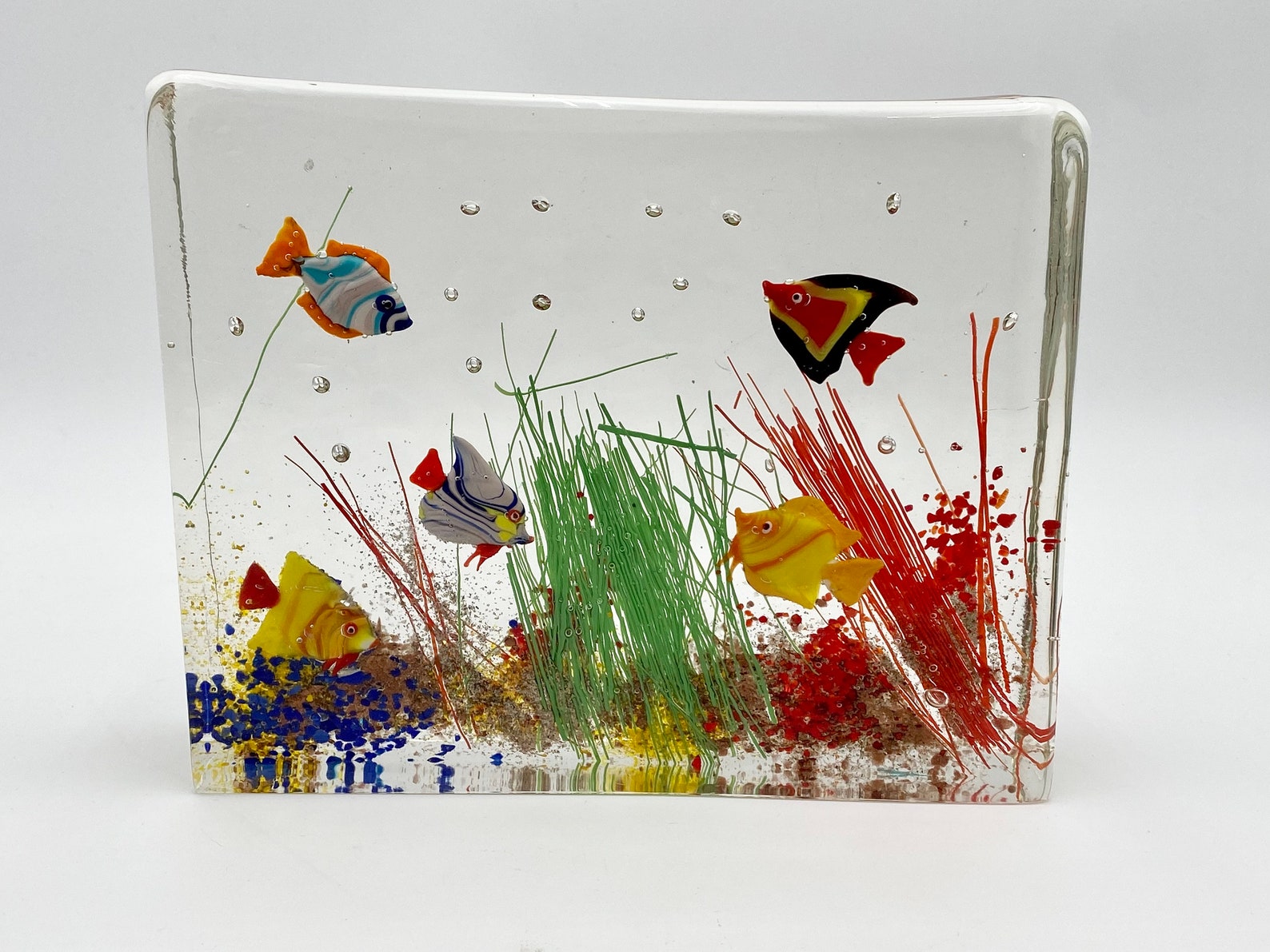 Ferro & Lazzarini Art Glass Fish Aquarium Block Sculpture Signed 8 3/4 ...