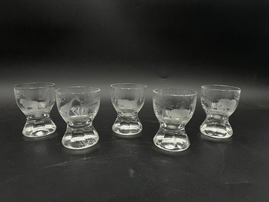 Vintage Set of 5 Queen Lace Crystal Rowland Ward Wildlife Etched Shot ...