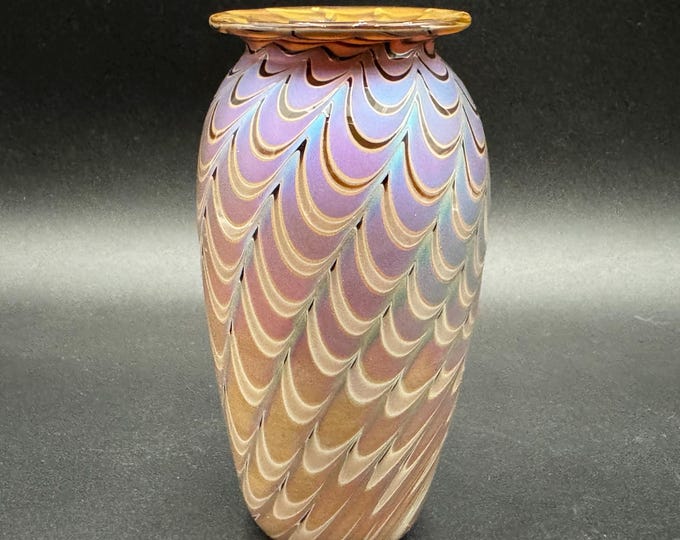 Craig Zweifel Art Glass Iridescent Waves Vase Signed Stunning 4 3/4” H ...