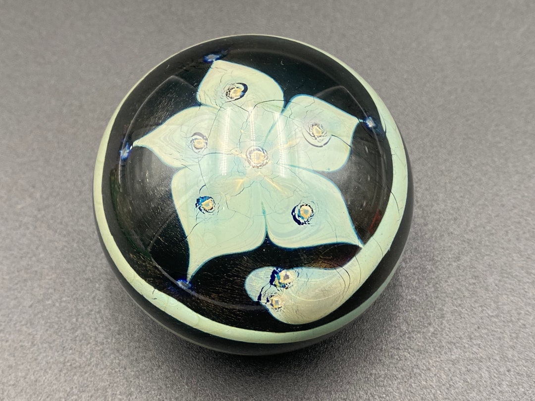 1977 John Barber Art Glass Flower & Snake Iridescent Paperweight Signed ...