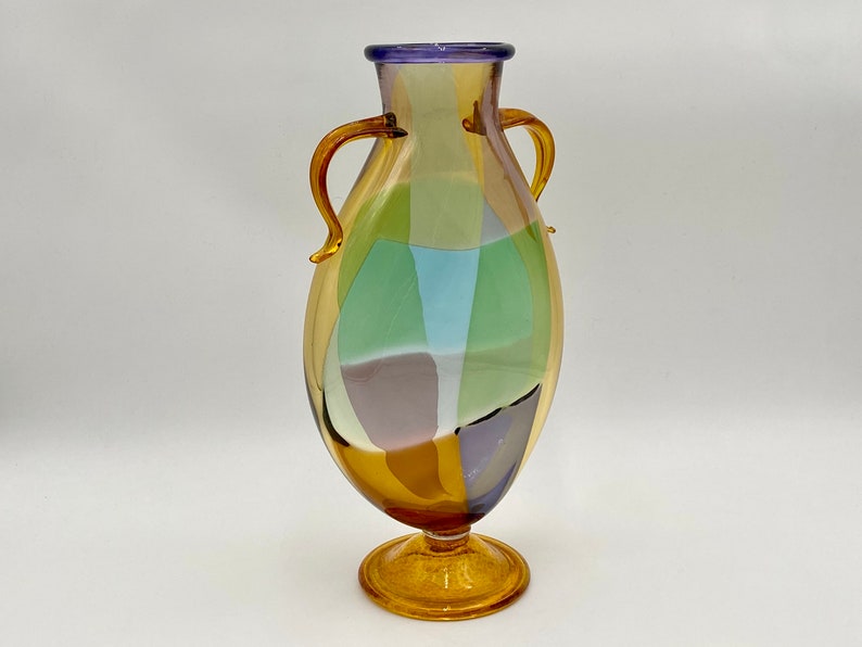 Harry Stuart RPM Art Glass Multi Color Patchwork Vase Sculpture Signed ...