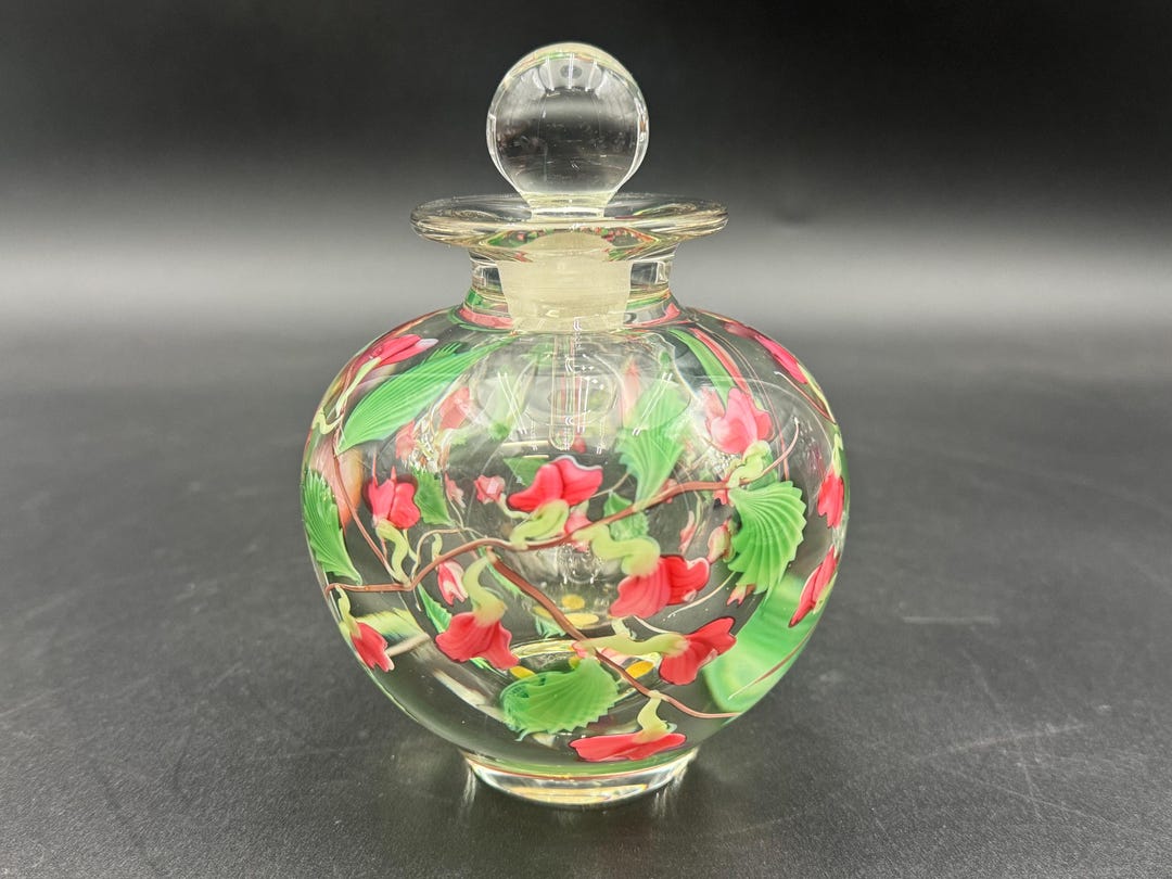 Orient & Flume Art Glass Pink Floral Dogwood Flowers Perfume Bottle 5 ...