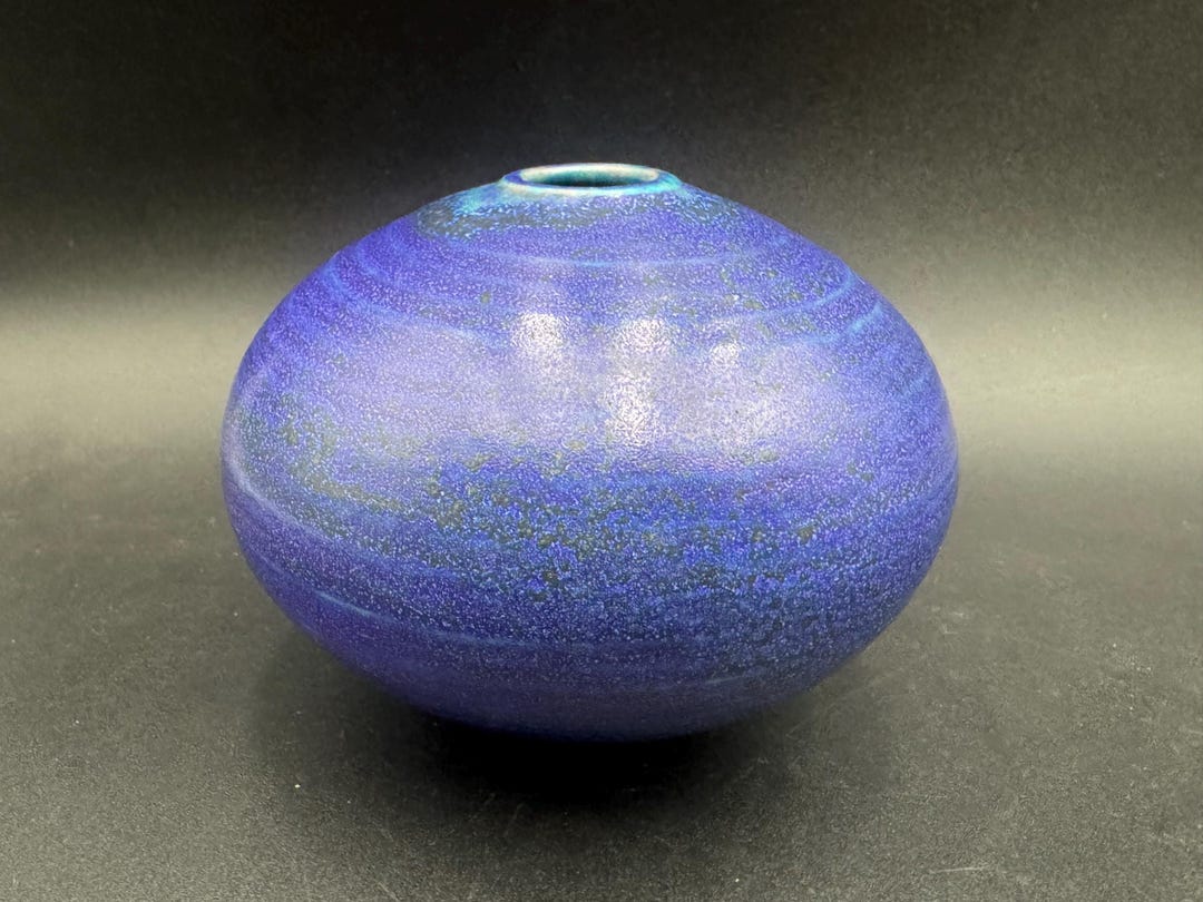 Otto Heino California Ceramic Pottery Blue Glaze Vase Bowl 4 1/4” H ...