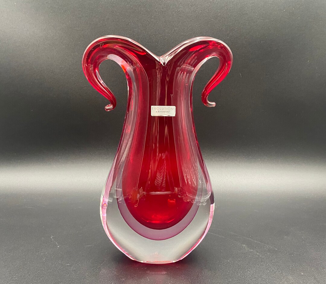 Waterford Crystal Evolution Bella Collection Sommerso Red Vase Signed ...