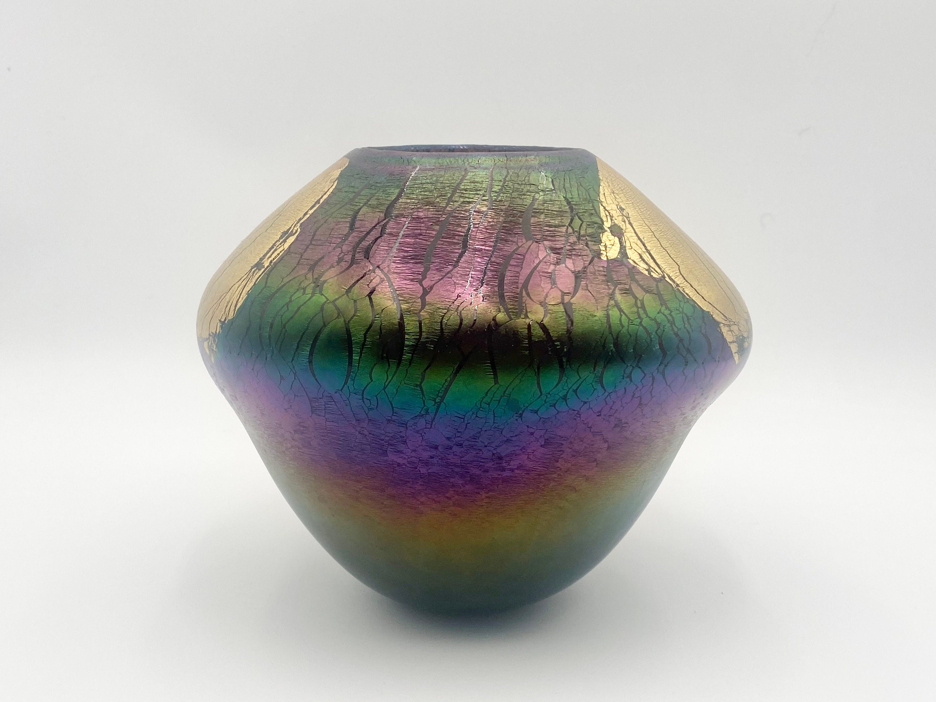 Robert Eickholt Art Glass Iridescent Gold Leaf Vase Signed 6 1/4 H - Etsy