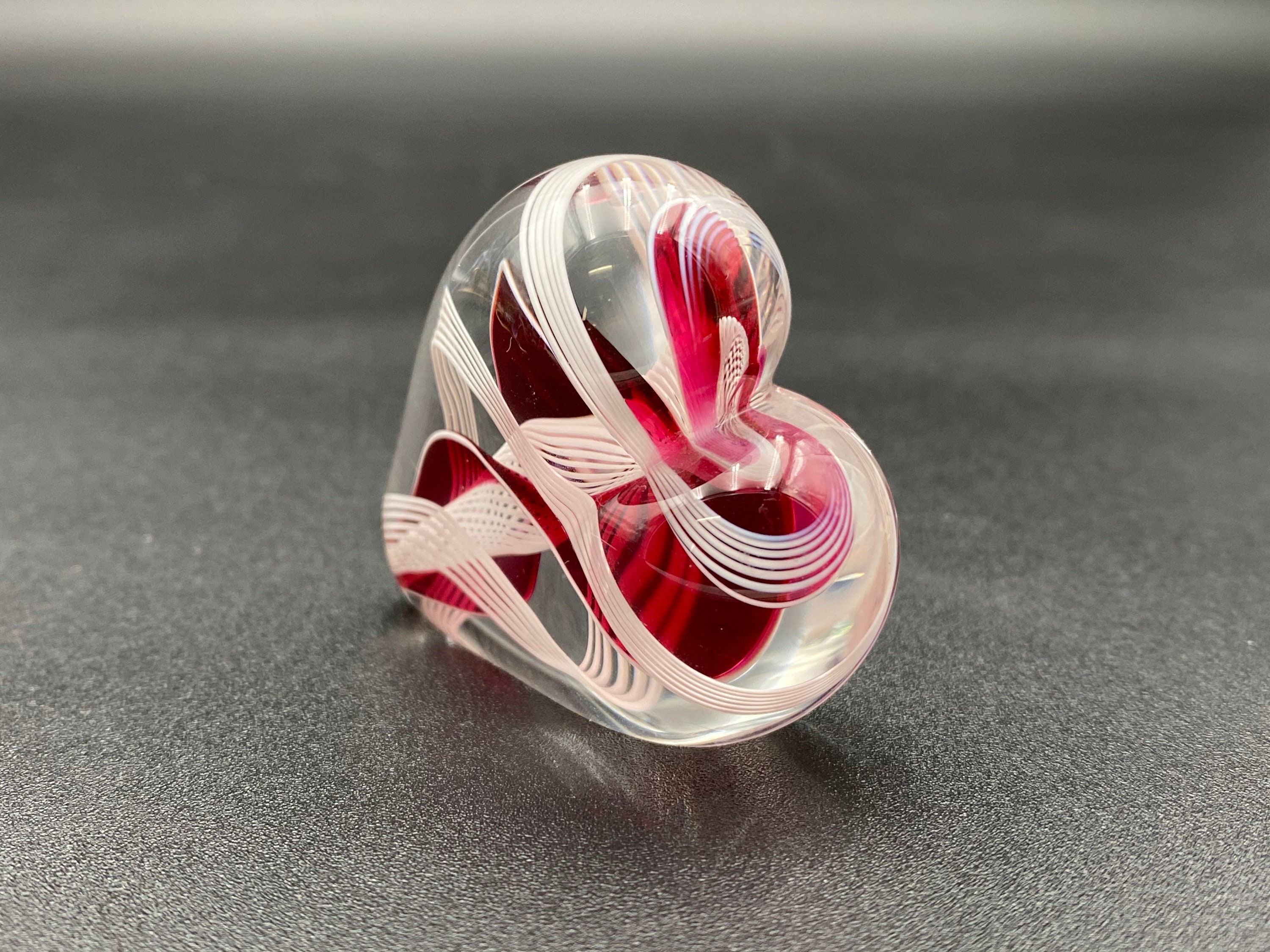 Steven Maslach Art Glass Red White Latticino Swirl Heart - Etsy