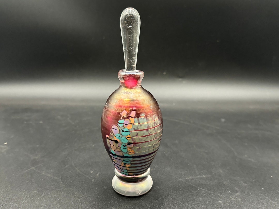 David Tate Art Glass Iridescent Multi Color Spot Perfume Bottle W ...