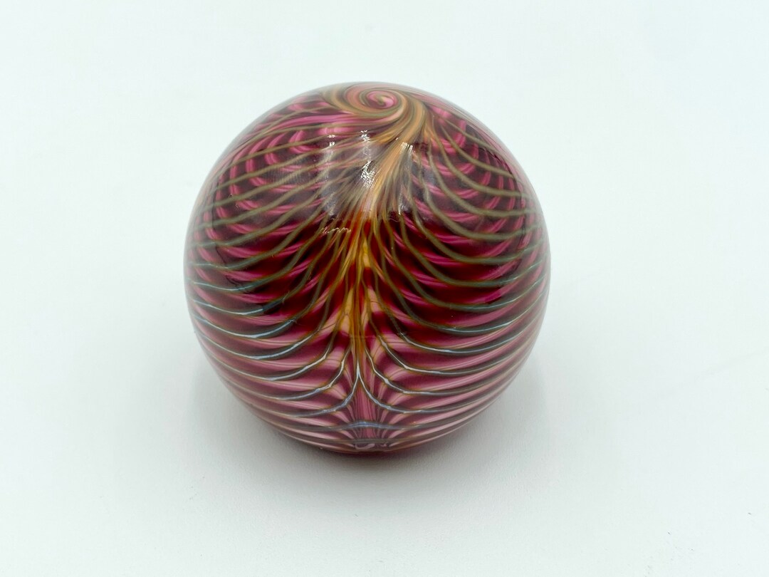 Stuart Abelman Art Glass Detailed Pulled Feather Paperweight Stunning ...
