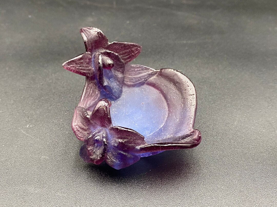 Daum Crystal Pate De Verre Violet Orchid Flower Trinket Dish Beautiful ...
