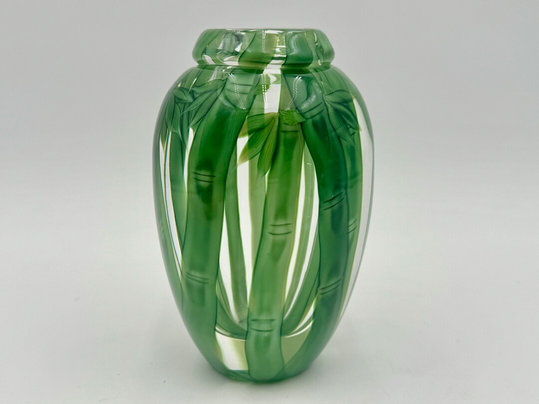 Daniel Salazar Lundberg Studios Green Bamboo Paperweight Vase Rare ...