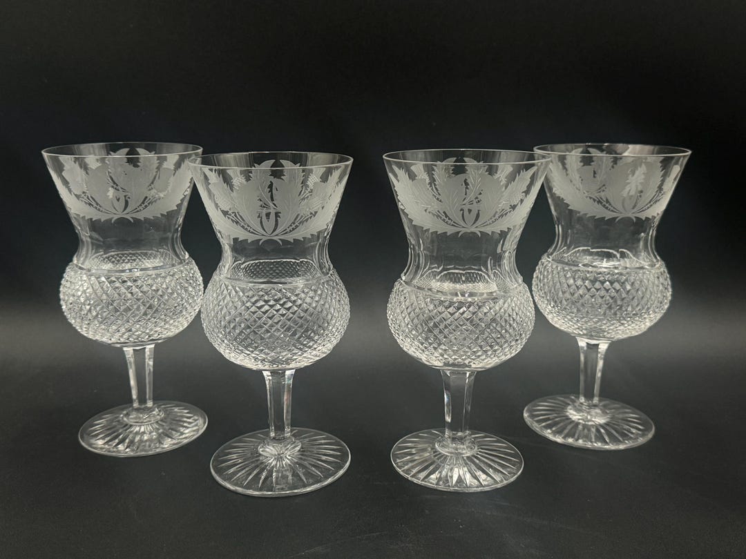 Set of 4 Edinburgh Scotland Crystal Etched “thistle” Water Goblets ...