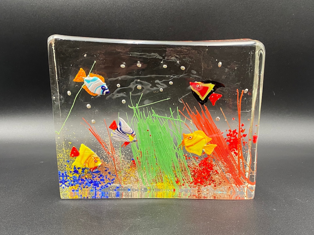Ferro & Lazzarini Art Glass Fish Aquarium Block Sculpture - Etsy