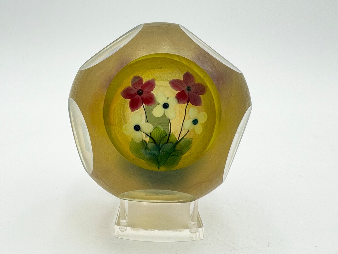 Steven Lundberg Art Glass Flower Bouquet Faceted Paperweight Floral ...