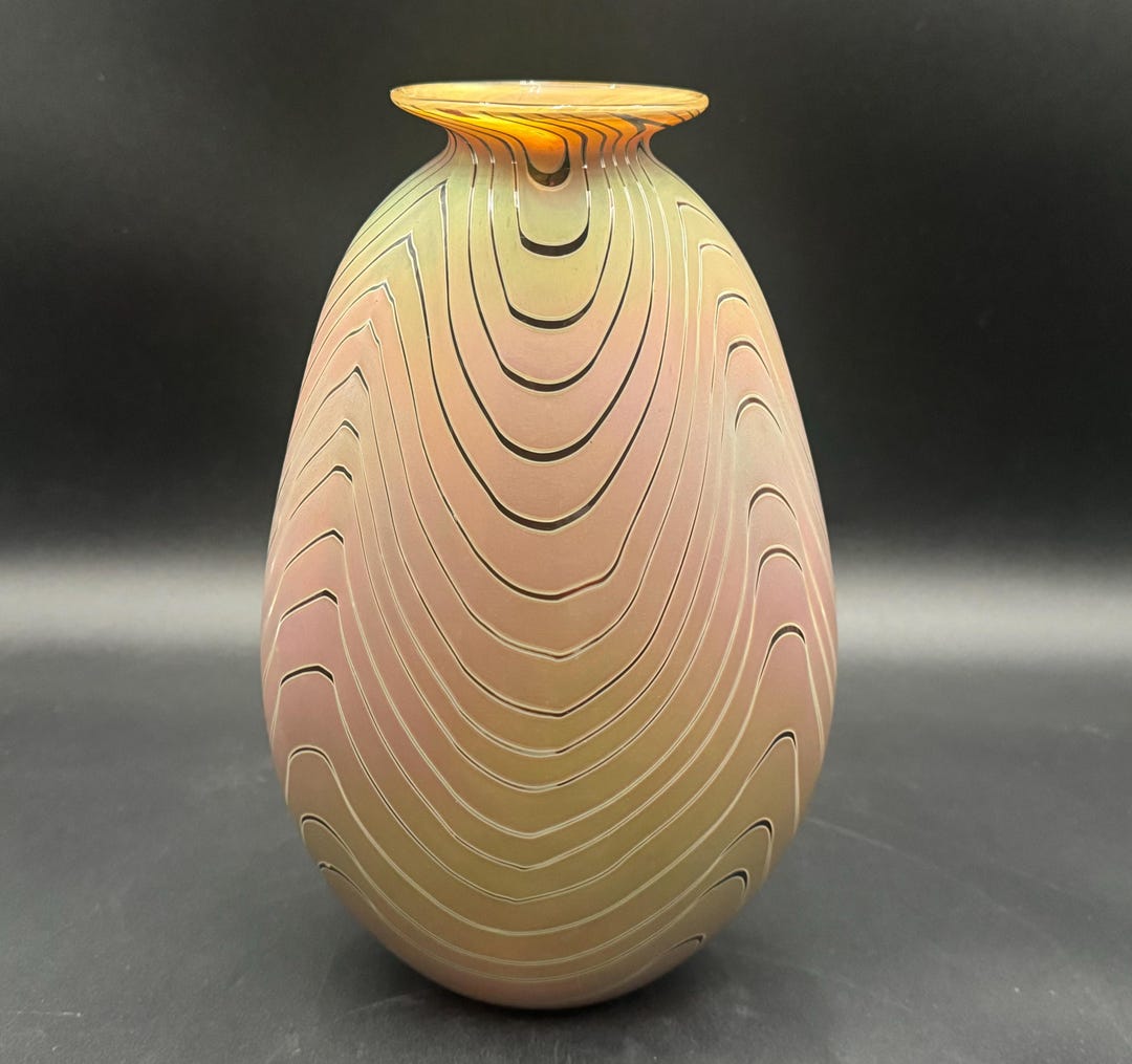 Craig Zweifel Art Glass Iridescent Waves Vase Signed Stunning 9 3/4” H ...