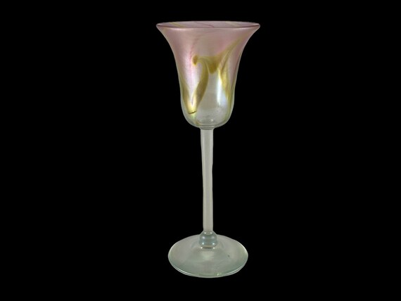 Steven Correia Signed Pulled Feather Wine Glass Goblet Pink Etsy