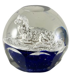 Antique Bohemian Art Glass Paperweight Sulphide Sheep Faceted Blue ...