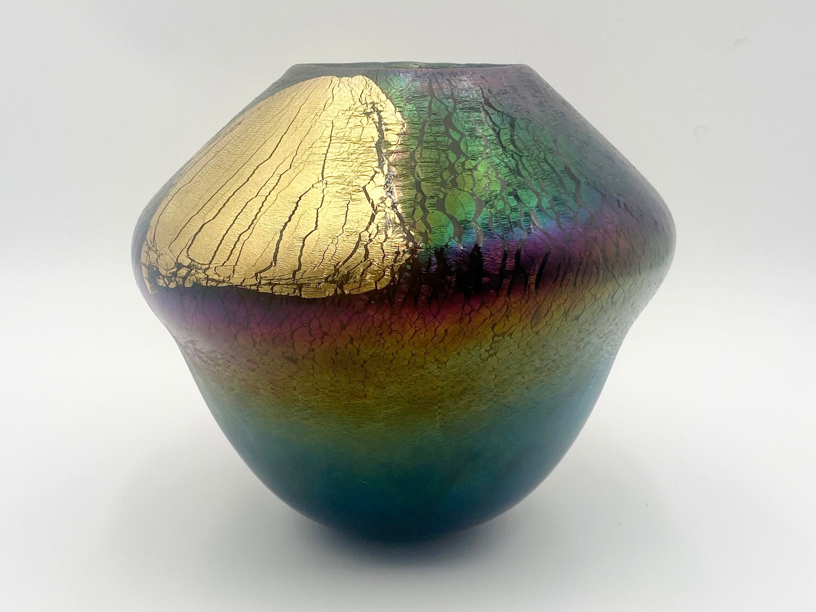 Robert Eickholt Art Glass Iridescent Gold Leaf Vase Signed 6 1/4 H - Etsy