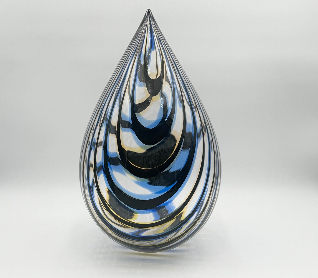 Mikey Cozza Art Glass Blue Yellow Reticello Teardrop Sculpture 16 1/4 ...