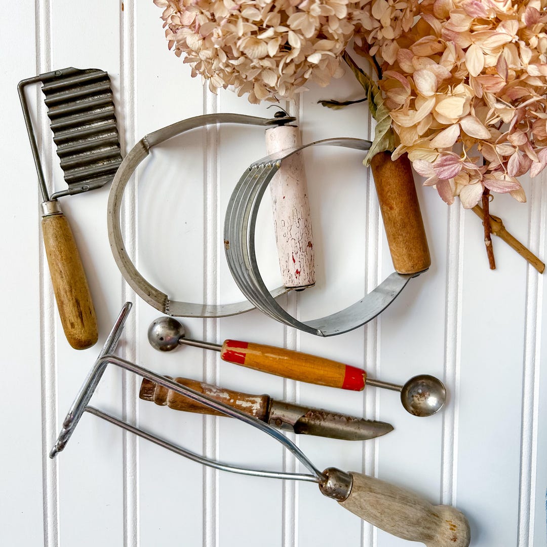 Vintage Kitchen Utensils, Farmhouse Cottage Kitchen Decor, Wood Handle ...