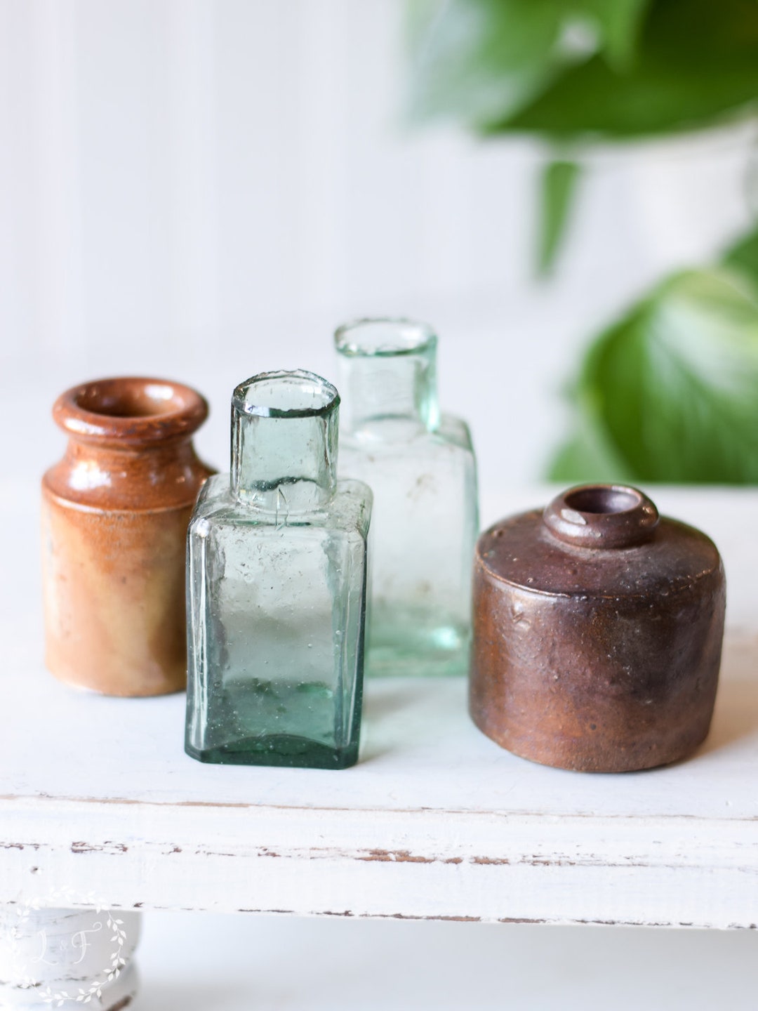 Antique English Inkwells, Blue Glass Inkwells, English Stoneware ...