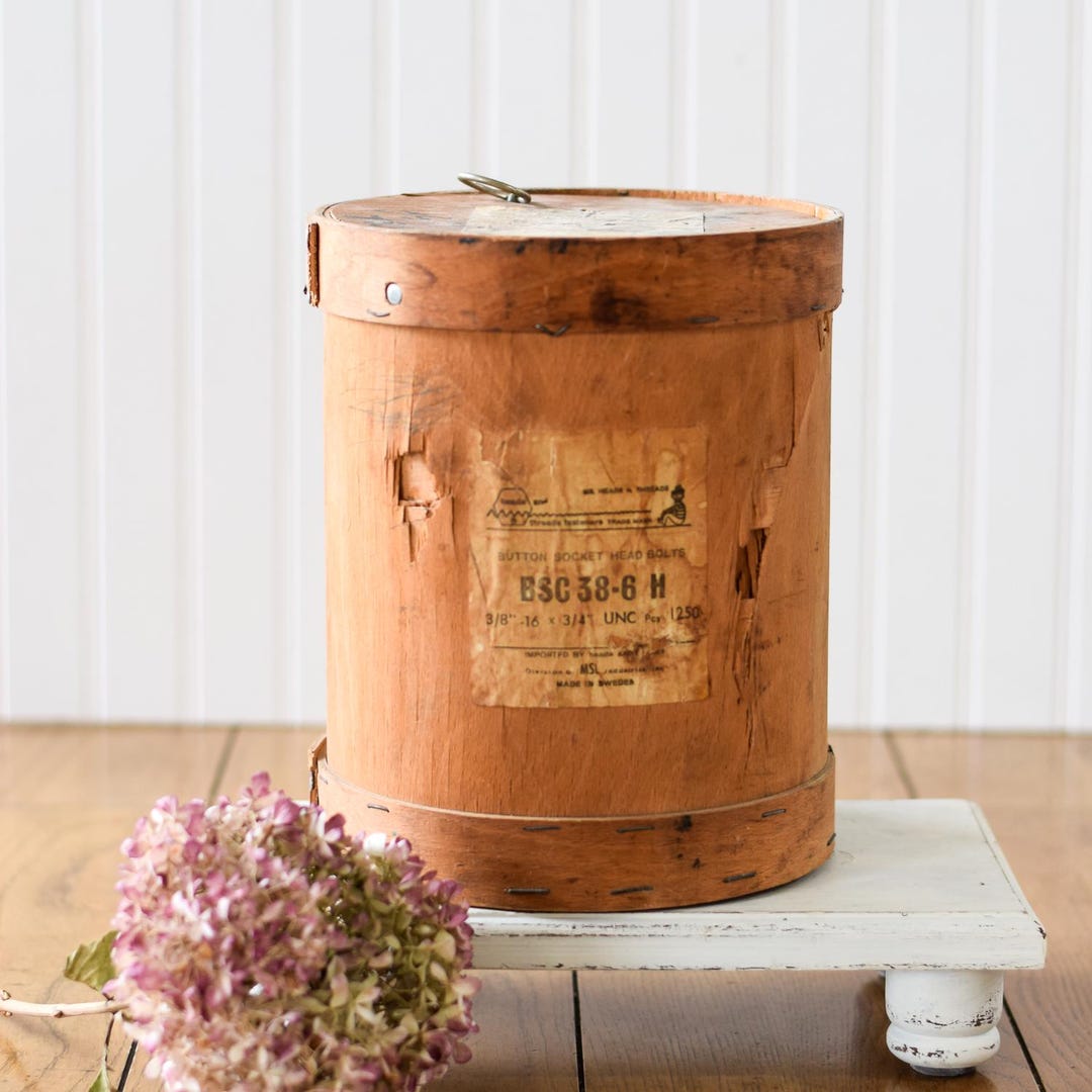 Vintage Bolt Bucket, Wooden Farmhouse Decor, Old Wooden Bucket for ...