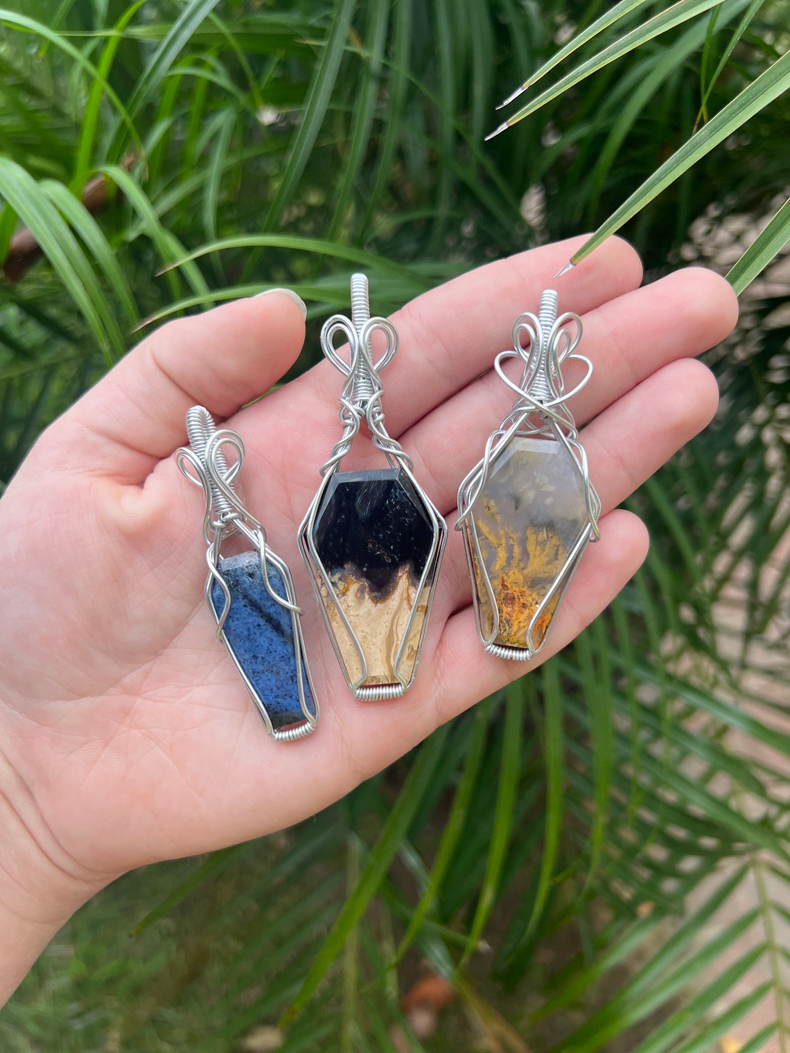 Crystal Coffin Mixed Stones Wire Wrapped Pendant - Etsy