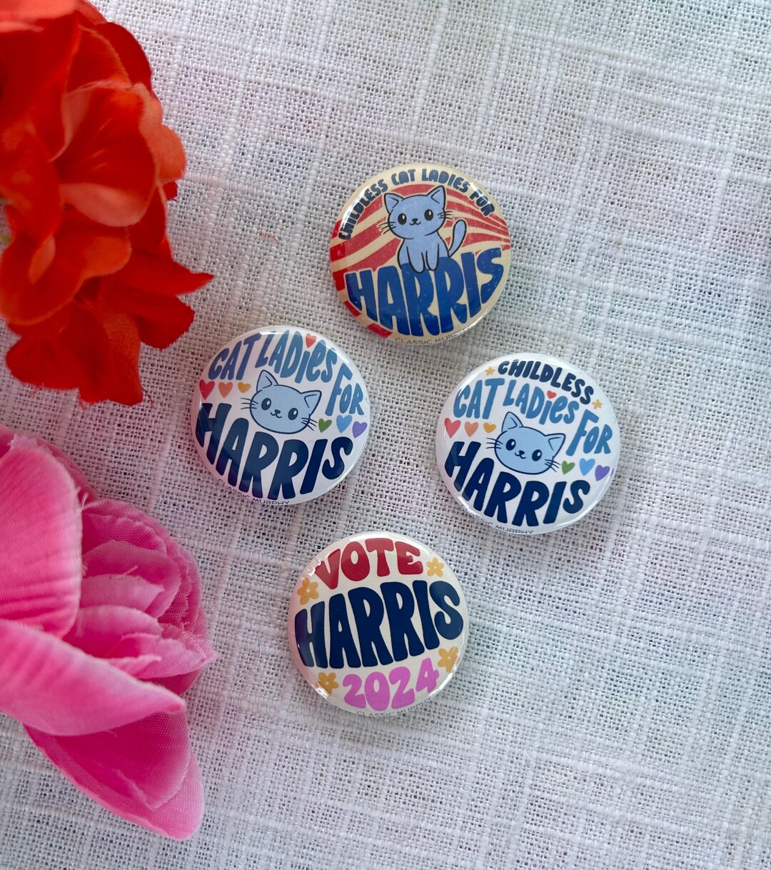 Jacket Buttons Kamala Harris for President 2024 Illustrated Hand Drawn ...