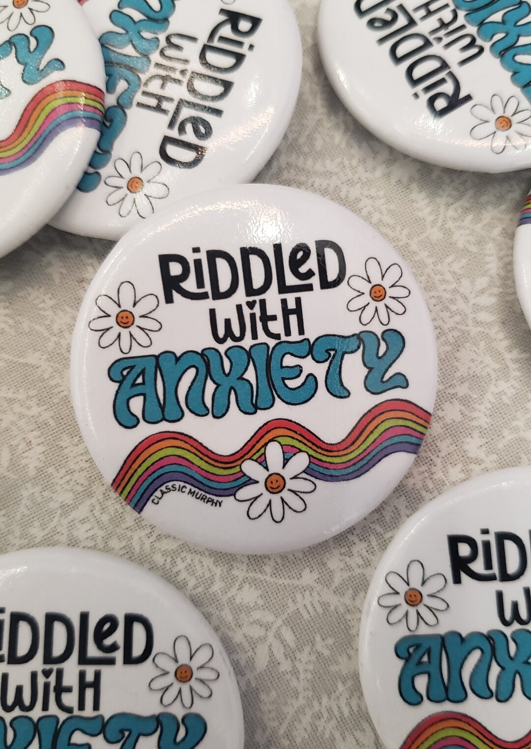 Riddled With Anxiety Jacket Button | Rainbow Retro Pin - Etsy