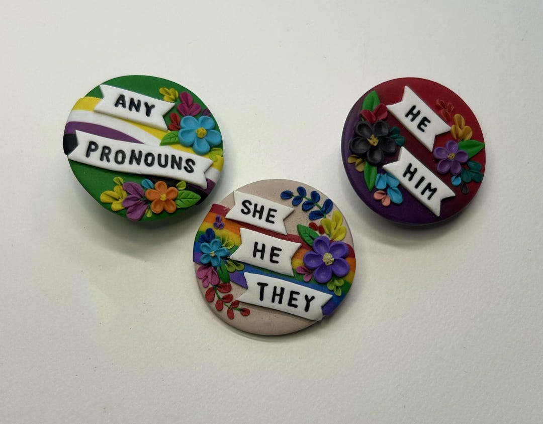HE/HIM & Any Pronouns Pronoun Pins | LGBTQ Inclusive | Polymer Clay ...