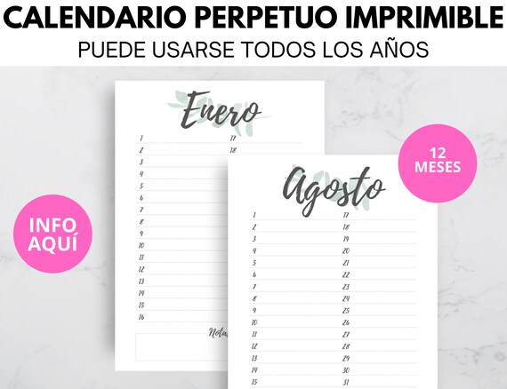 Printable Perpetual Monthly Calendar Portrait Calendar Month - Etsy