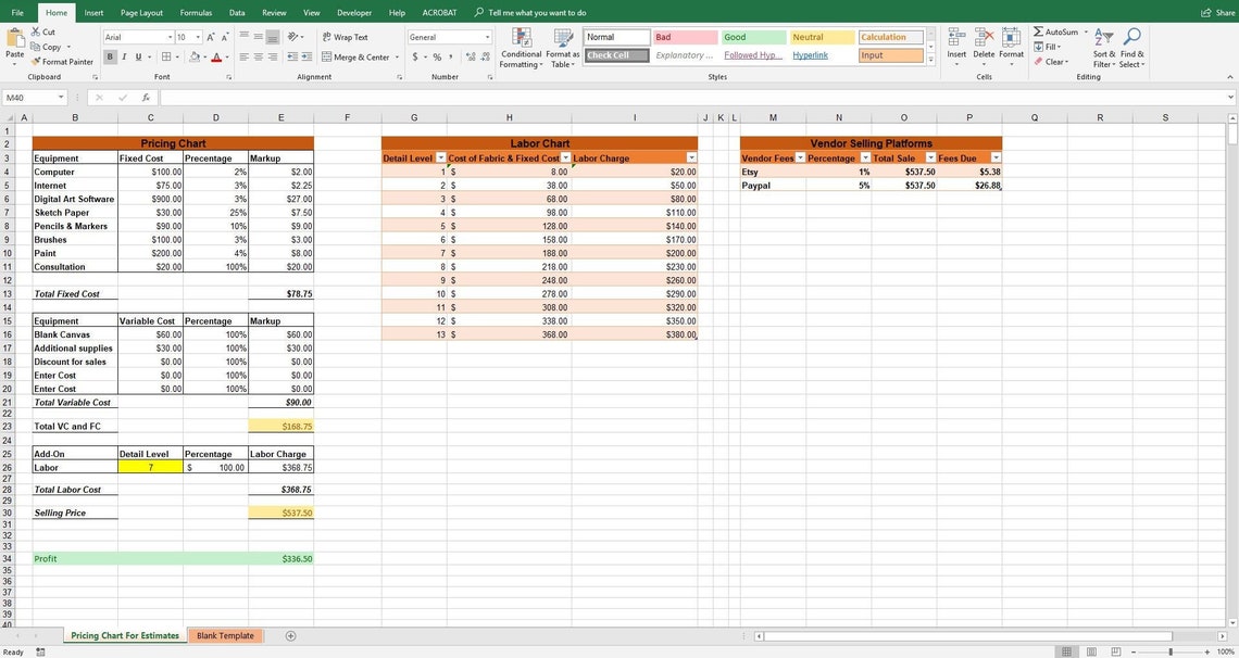 Pricing/estimate Automated Excel Template - Etsy