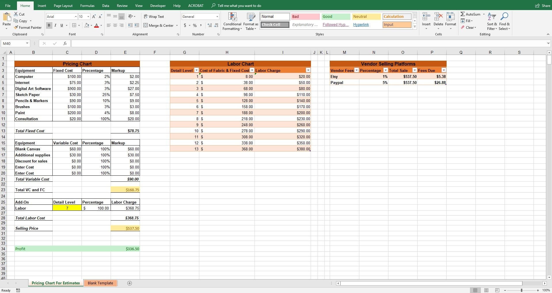 Pricing/estimate Automated Excel Template - Etsy
