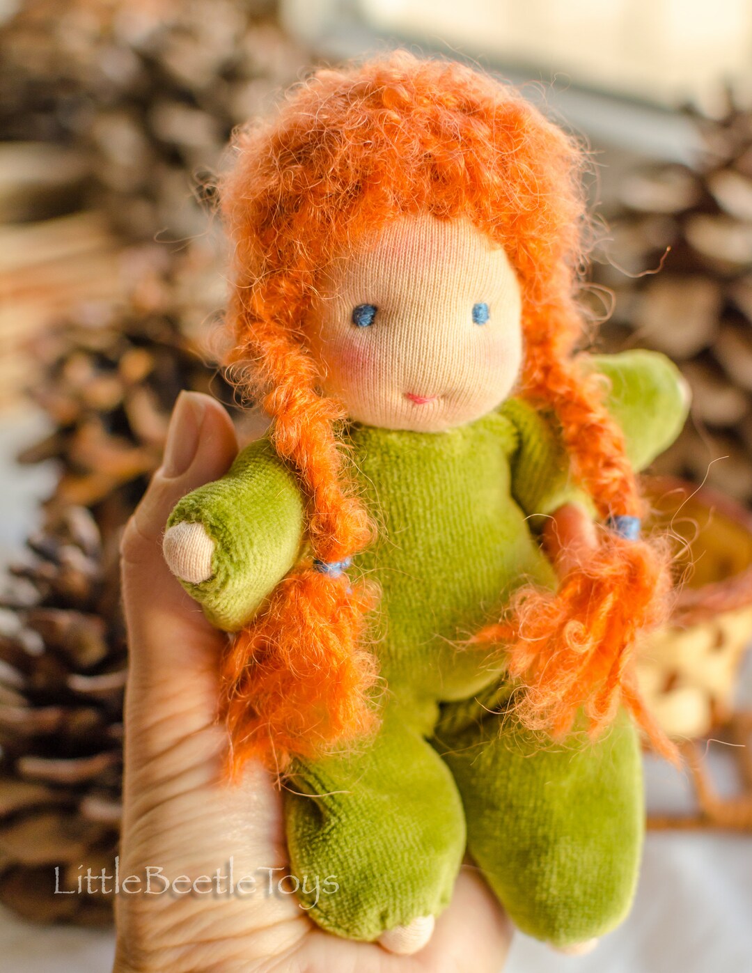 Waldorf Small Doll: 6.5" Cotton Velour Pocket Doll - Ginger Elf - Etsy