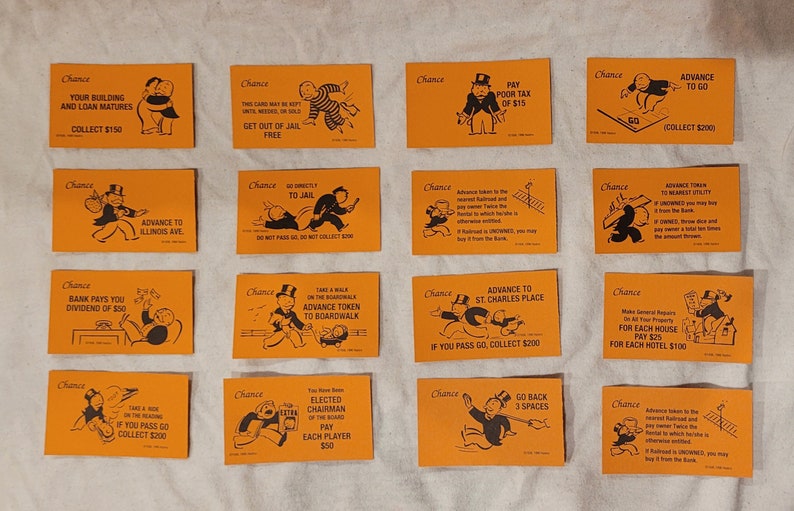 Monopoly Chance and Community Chest and House Rule Cards Replacement ...