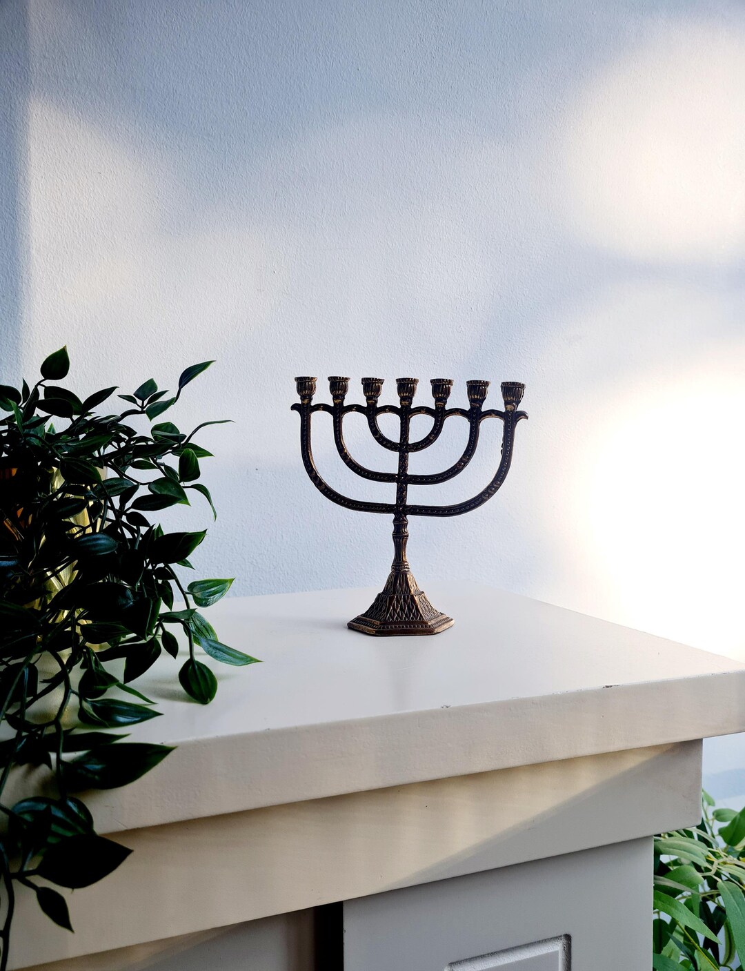 HEN HOLON Israel Gravur Jerusalem Menora Messing Bronze Kerzenständer Vintage Kerzenhalter 7 ...